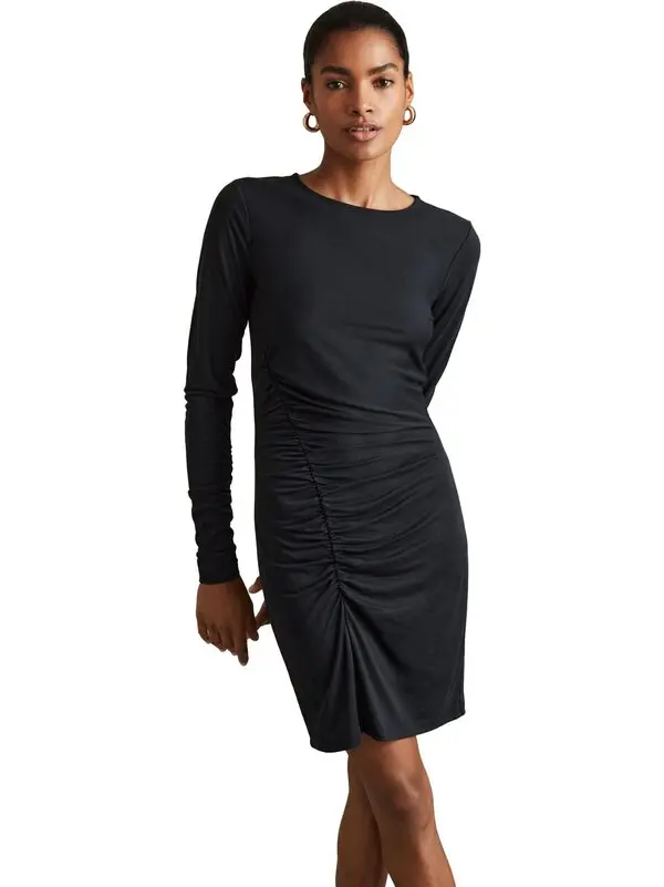 REISS Allie Ruched Jersey Mini Dress - Charcoal