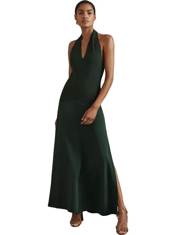 REISS Rene Hybrid Knit Midi Dress - Green