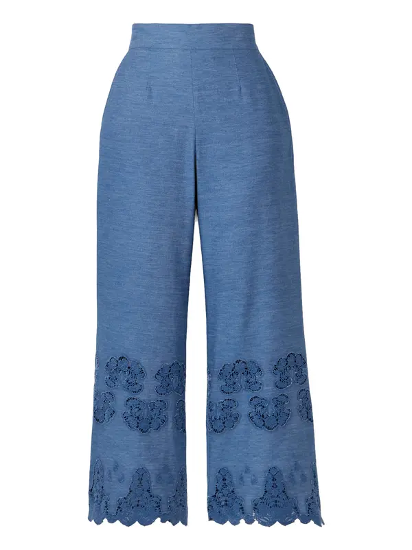 Miguelina Alegra Lace-trimmed Flared Pants - Blue