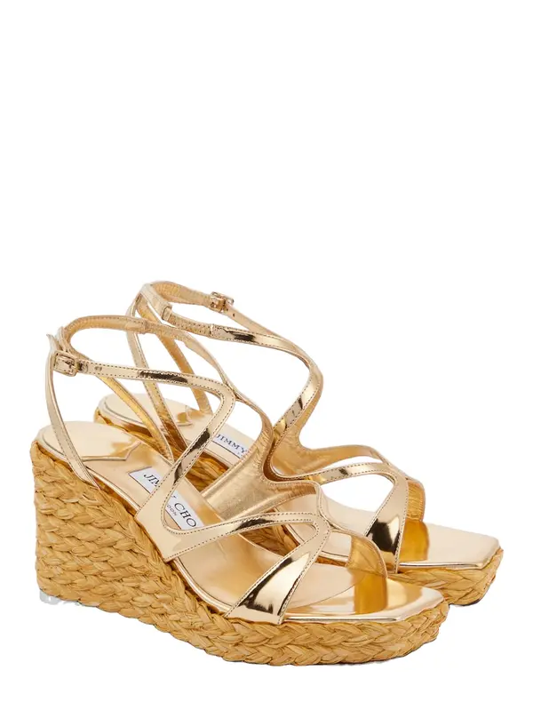 JIMMY CHOO Ayla Metallic Leather Espadrille Wedges - Gold
