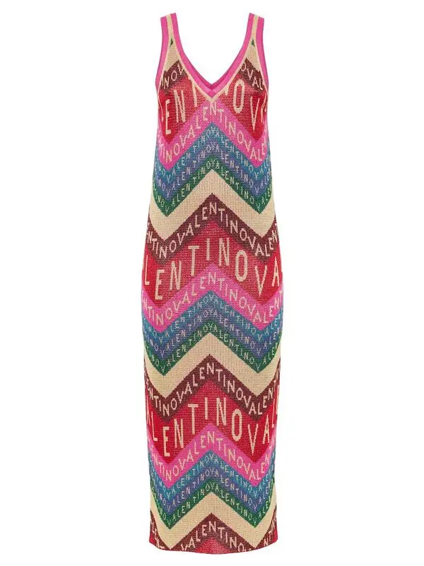 Valentino Garavani Chevron Lamé Midi Dress - Multicoloured