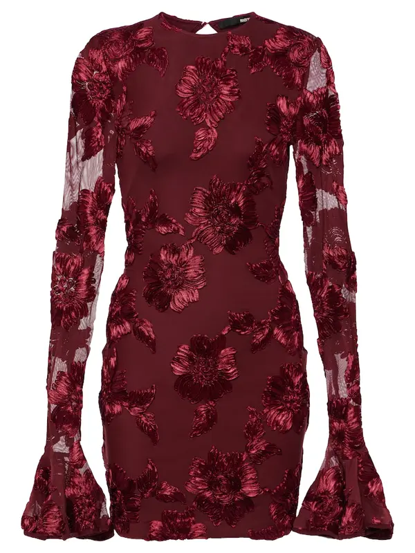 Remain Birger Christensen Floral Embroidered Mini Dress - Burgundy