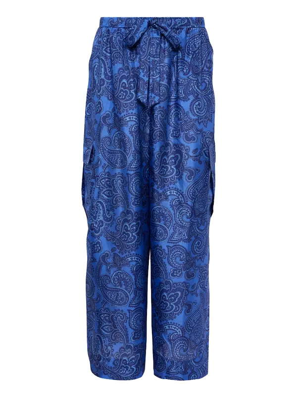 Zimmermann Ottie Paisley Silk Habotai Pants - Blue