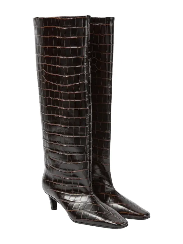 TOTEME Wide Shaft Croc-effect Leather Knee-high Boots - Brown