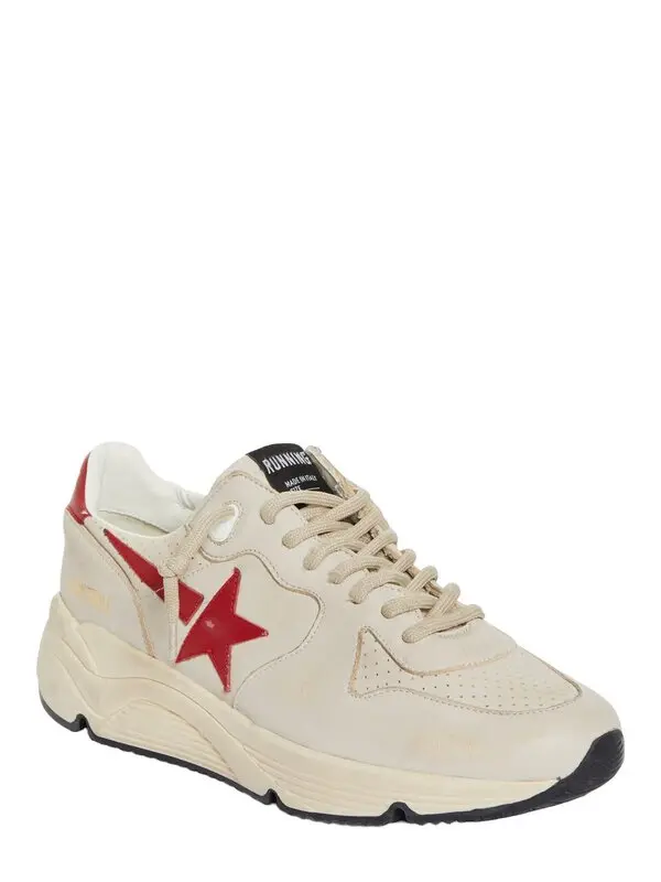 GOLDEN GOOSE Running Sole Leather Sneakers - Grey/red