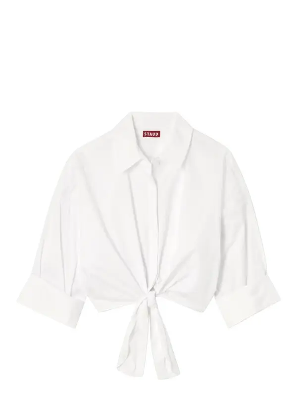 Staud Lisa Knotted Cotton Poplin Shirt - White