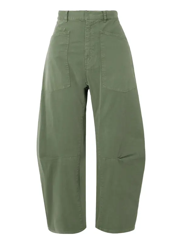 NILI LOTAN Shon Cotton-blend Twill Barrel-leg Trousers - Green