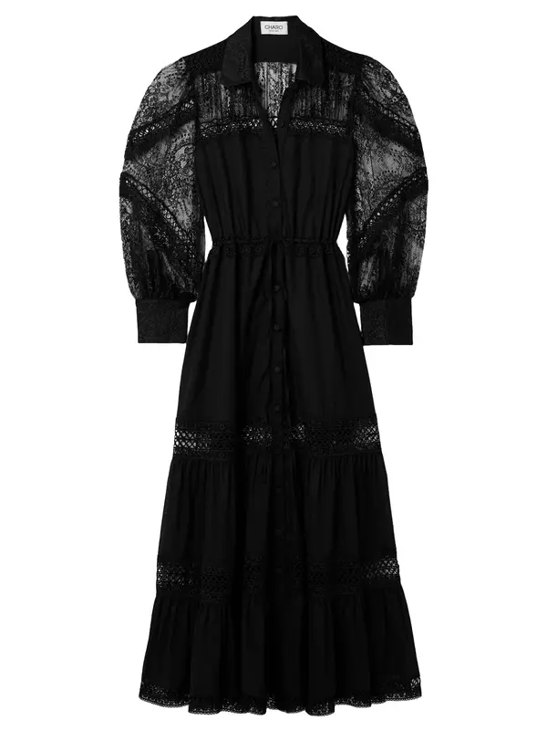 Charo Ruiz Ibiza Lucil Lace-trimmed Maxi Dress - Black