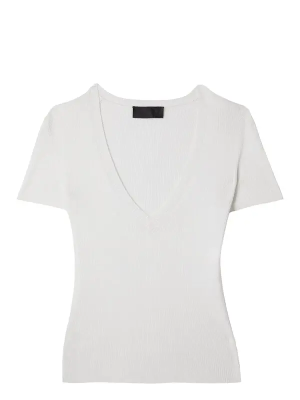 NILI LOTAN Italia Ribbed Cotton-jersey T-shirt - Ivory