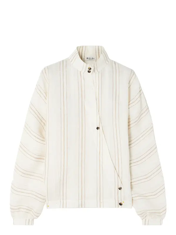 Loro Piana Shay Striped Linen Blouse - White