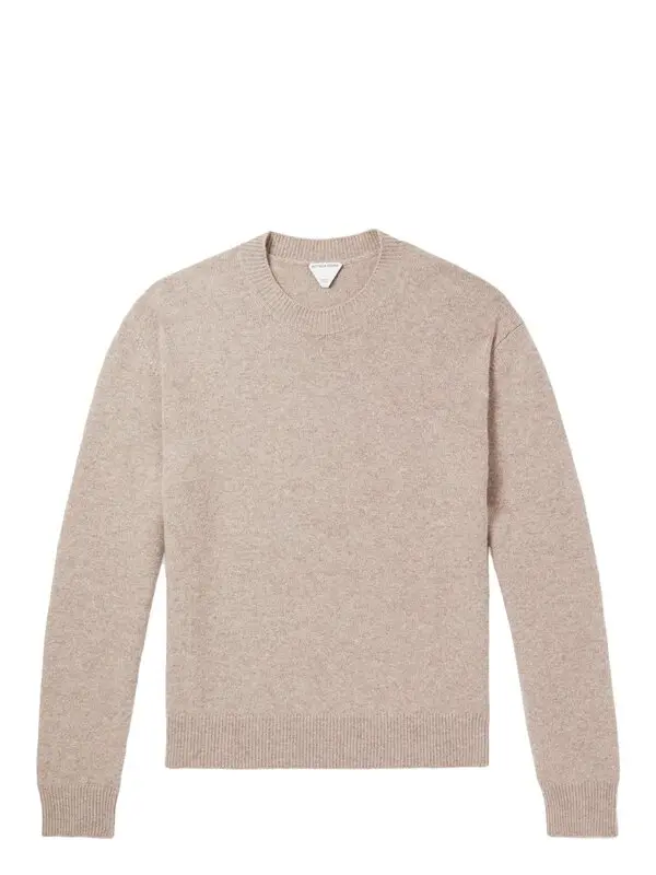 Bottega Veneta Intrecciato Leather-trimmed Cashmere-blend Sweater - Neutrals
