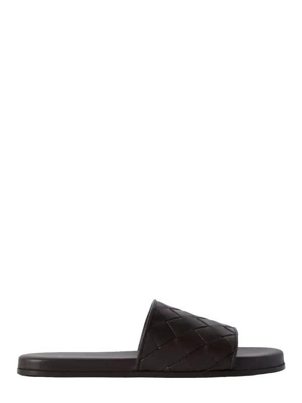Bottega Veneta Intrecciato Leather Slides - Brown