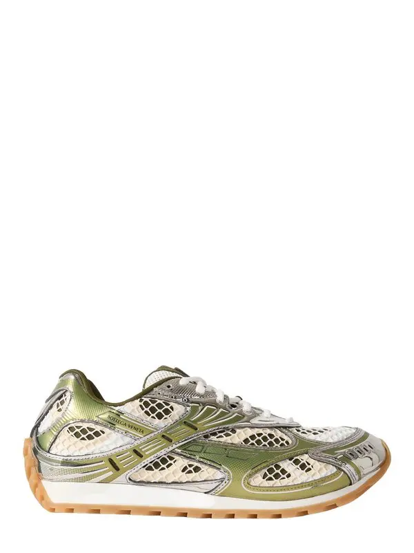 Bottega Veneta Orbit Metallic Rubber And Mesh Sneakers - Green