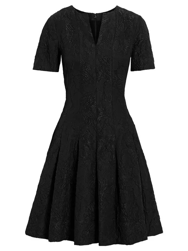 Oscar De La Renta Pleated Satin Cloqué Mini Dress - Black