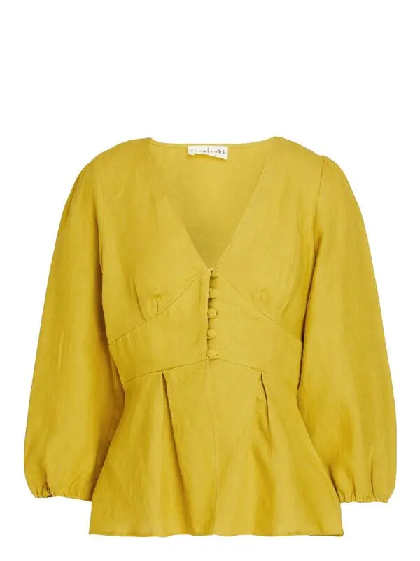 Casa Raki Chiara Pleated Linen Blouse - Mustard