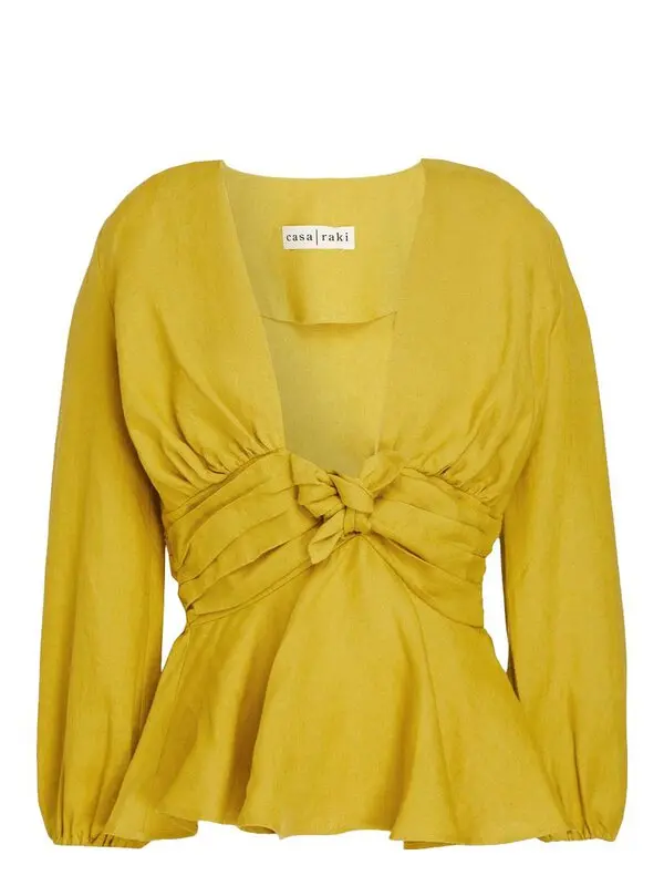 Casa Raki Martina Knotted Linen Blouse - Mustard