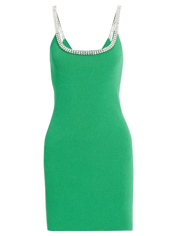 Rabanne Crystal-embellished Ribbed-knit Mini Dress - Green