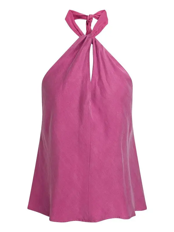 Casa Raki Luna Washed Cupro Halterneck Top - Magenta