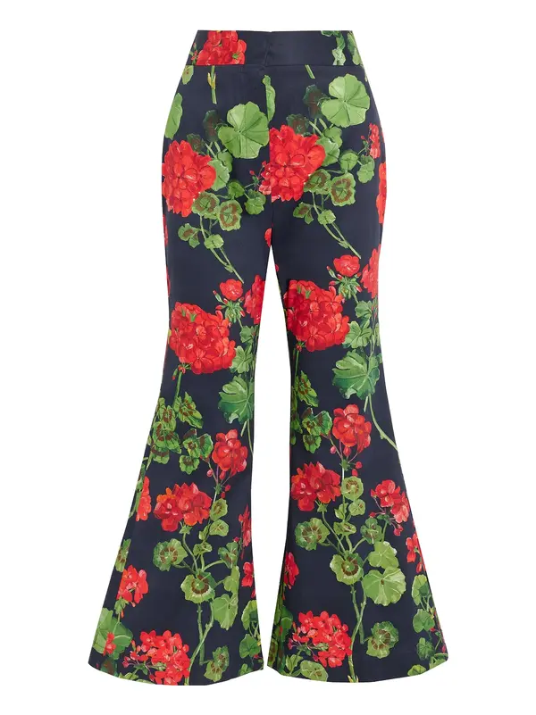 Oscar De La Renta Floral-print Flared Pants - Navy