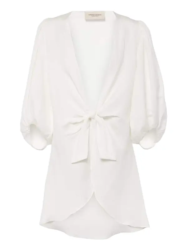 ADRIANA DEGREAS Puff-sleeve Linen-blend Blouse - White