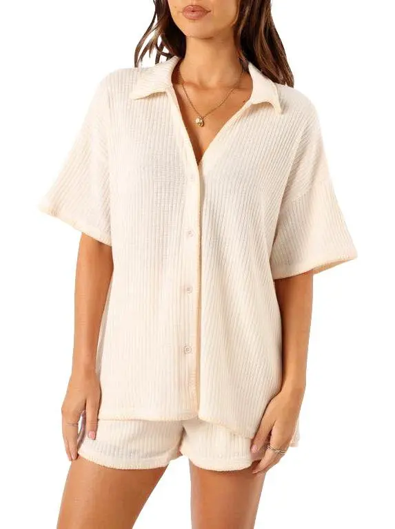PETAL & PUP Bobby Knit Button-up Shirt & Shorts Set - Light Beige