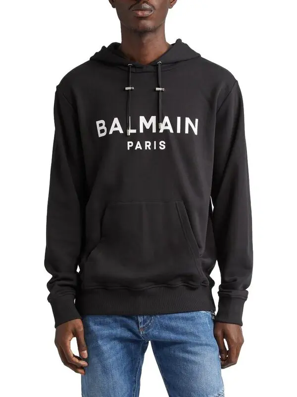 Balmain Logo Graphic Organic Cotton Hoodie - Black/white