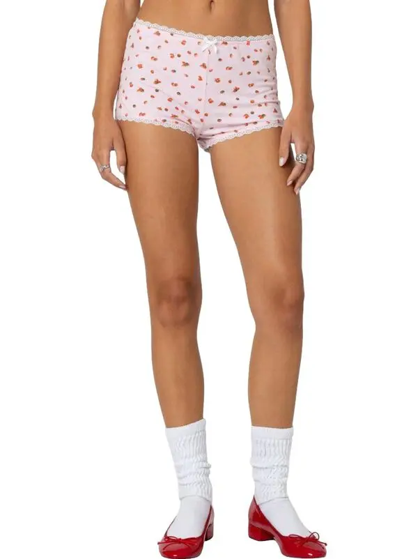 EDIKTED Strawberry Print Micro Shorts - Pink