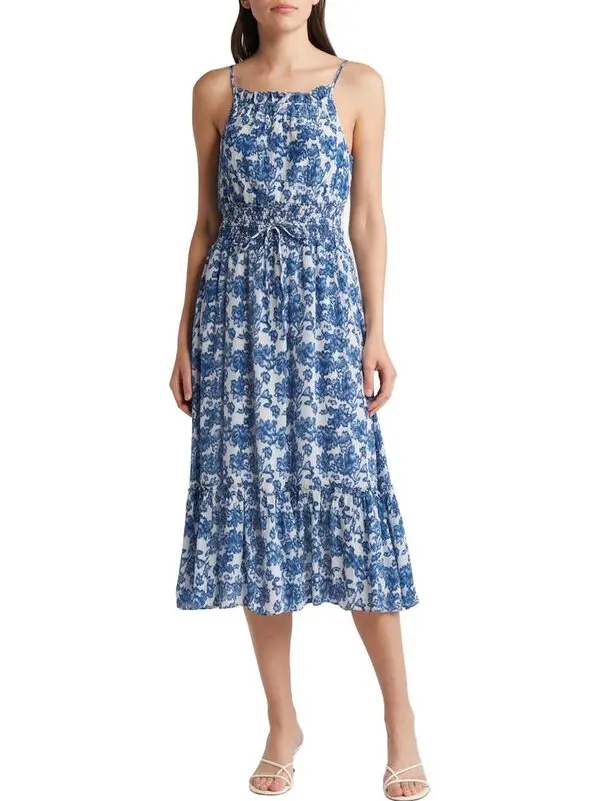 Rails Magdalene Floral Smocked Waist Sundress - Chambray Floral