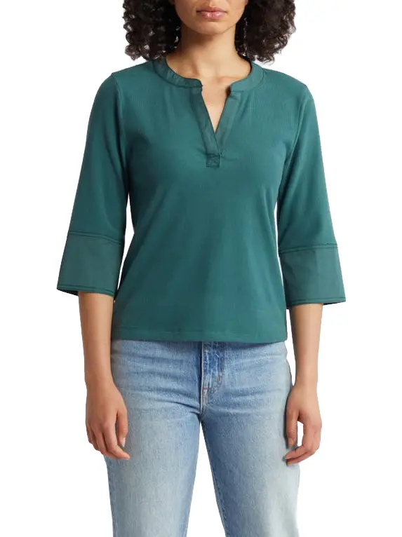 Wit & Wisdom Split Neck Top - Posy Green