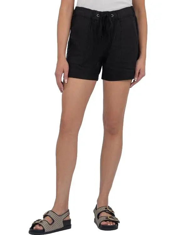 Kut From The Kloth Katana Drawstring Linen Blend Shorts - Black Jm