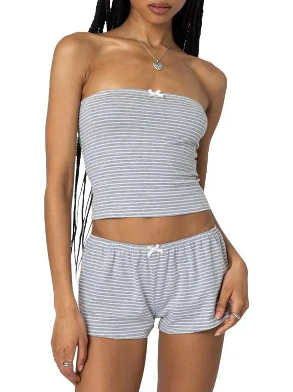 EDIKTED Astor Stripe Stretch Cotton Tube Top - Gray-and-white