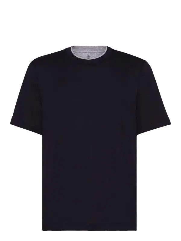 Brunello Cucinelli Contrasting-trim Jersey T-shirt - Blue