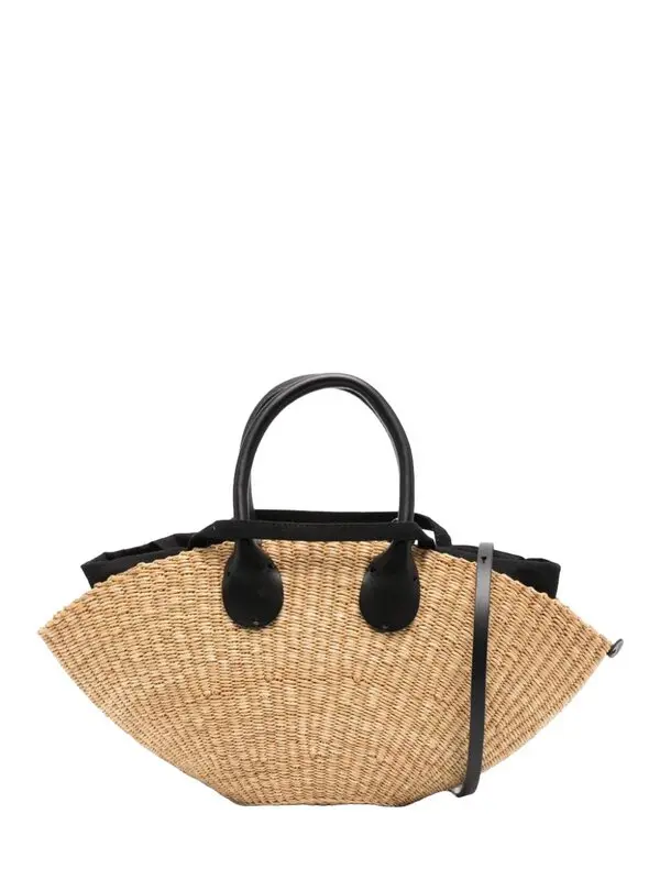 Muuñ Trapeze Straw Tote Bag - Black
