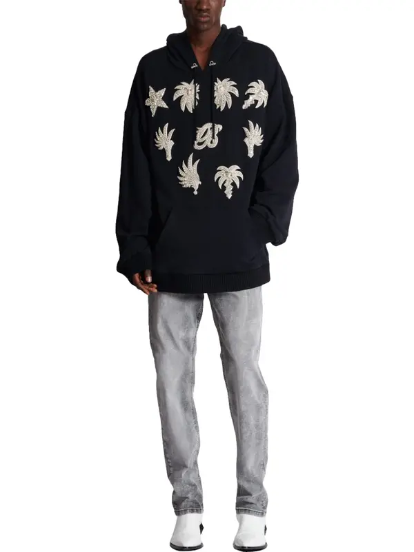 Balmain Crystal-embellished Hoodie - Black