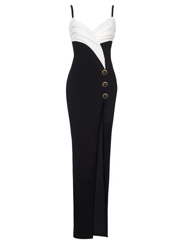 Balmain Two-tone Crepe Maxi Dress - Black