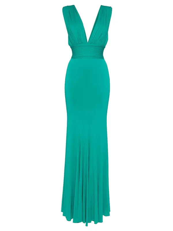 HERVE L. LEROUX Plunging V-neck Gown - Green
