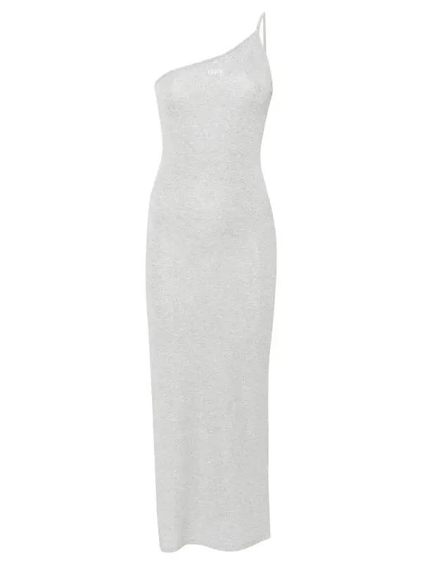 Off-White Ribbed Lurex Midi Dress - Silver