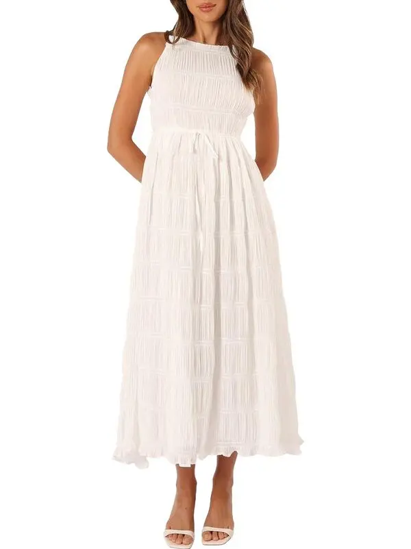 PETAL & PUP Ema Shirred Maxi A-line Dress - White
