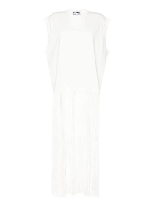 Sunnei Sleeveless Long-fringed Top - White