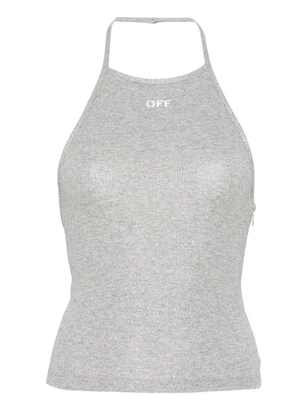 Off-White Logo-print Halterneck Top - Silver