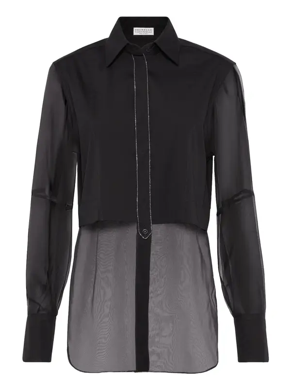 Brunello Cucinelli Transparent-panel Poplin Shirt - Black