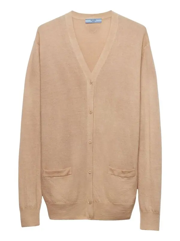 Prada Triangle-logo Cashmere Cardigan - Neutrals