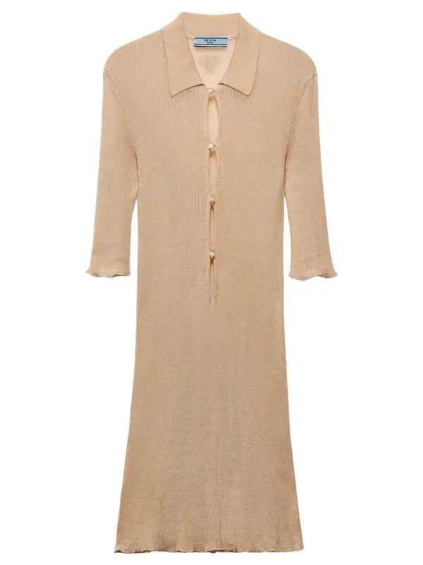 Prada Ribbed-knit Cotton Mini Dress - Neutrals