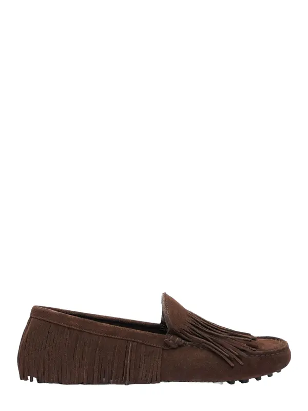 SCAROSSO Fringed Suede Loafers - Brown