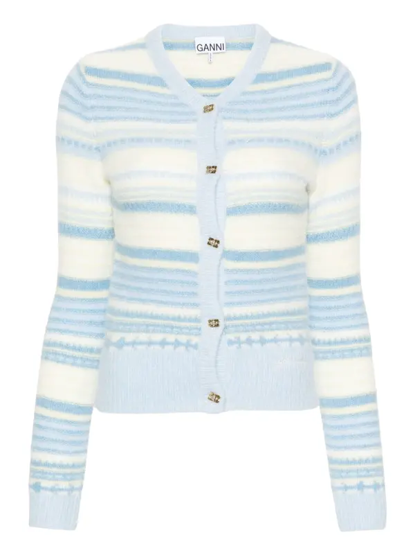 GANNI V-neck Striped Cardigan - Blue