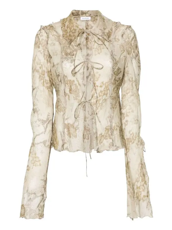 Acne Studios Floral Print Semi-sheer Shirt - Neutrals