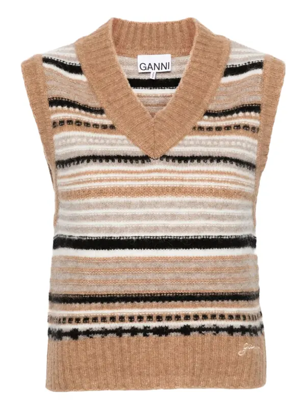 GANNI Striped Sleeveless Jumper - Neutrals
