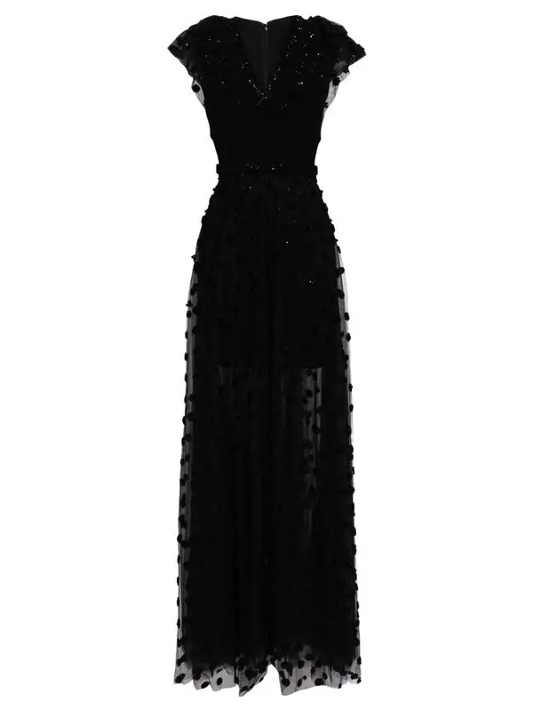 SAIID KOBEISY Beaded Tulle Gown - Black
