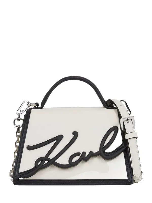 Karl Lagerfeld Signature Leather Top-handle Bag - White