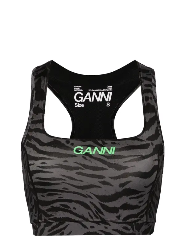 GANNI Logo Zebra-print Crop Top - Grey